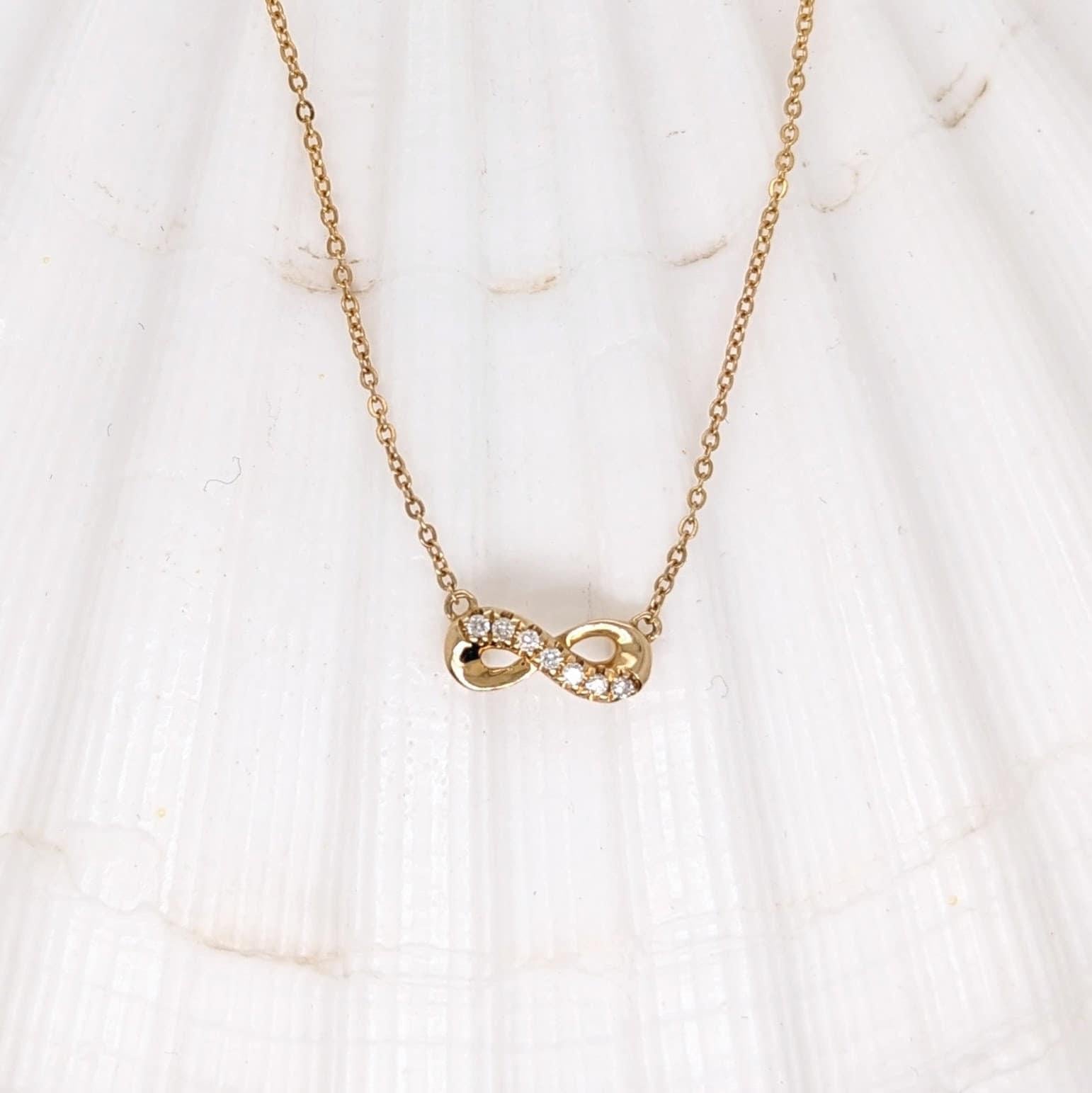 Infinity Sign Pendant in Solid 14k White or Yellow Gold with Natural ...